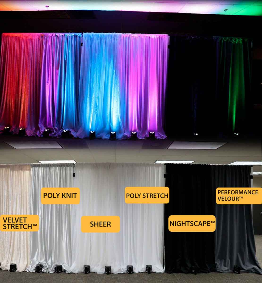 Change the look of your event fabric panels with uplighting! - Georgia Expo
